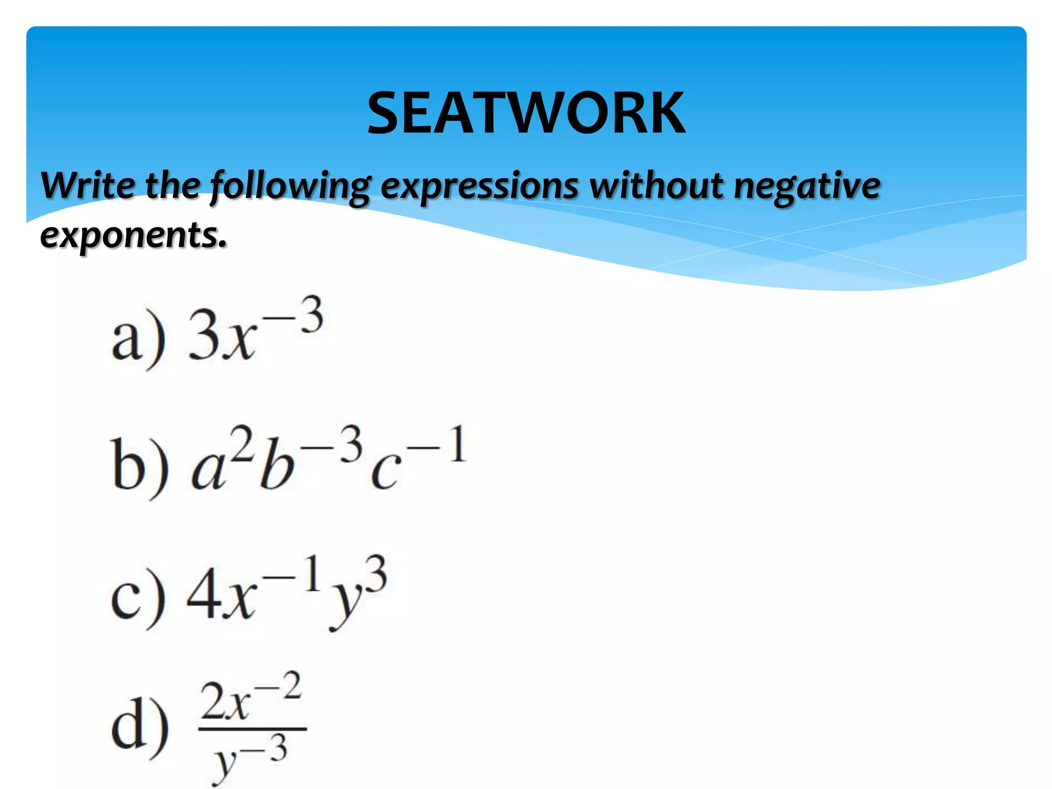 Zero, negative, and fractional exponents | PPTX