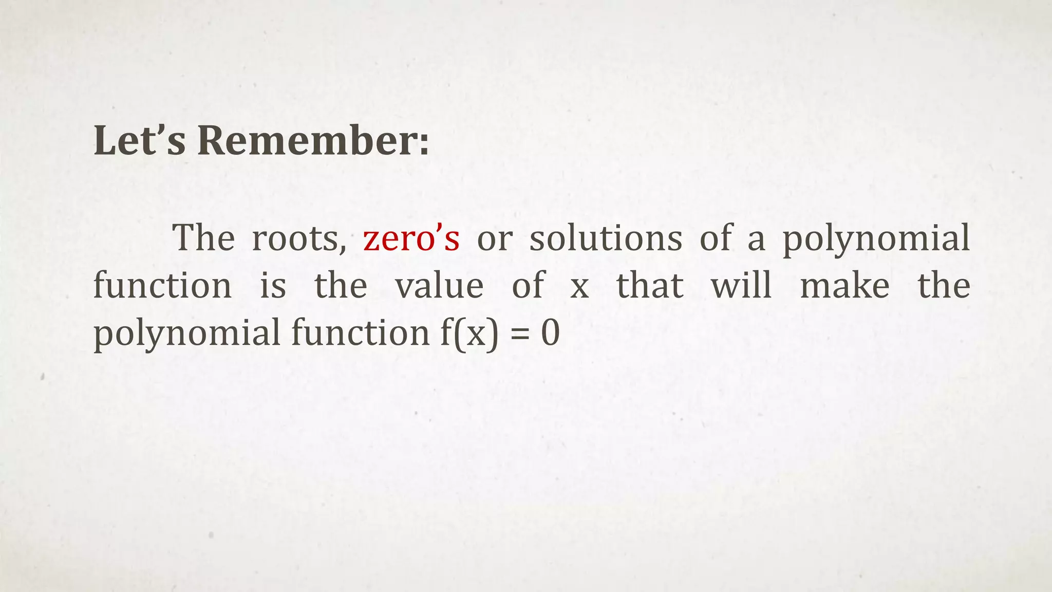Zeros of a polynomial function | PPTX | Science