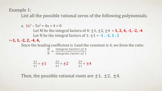 Zeros of a polynomial function | PPTX