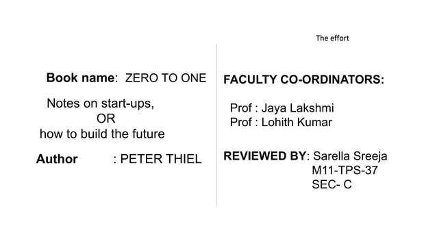 Zero to one.PETER THIEL | ODP