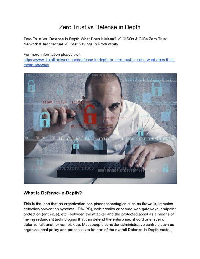 Zero Trust vs Defense in Depth | PDF