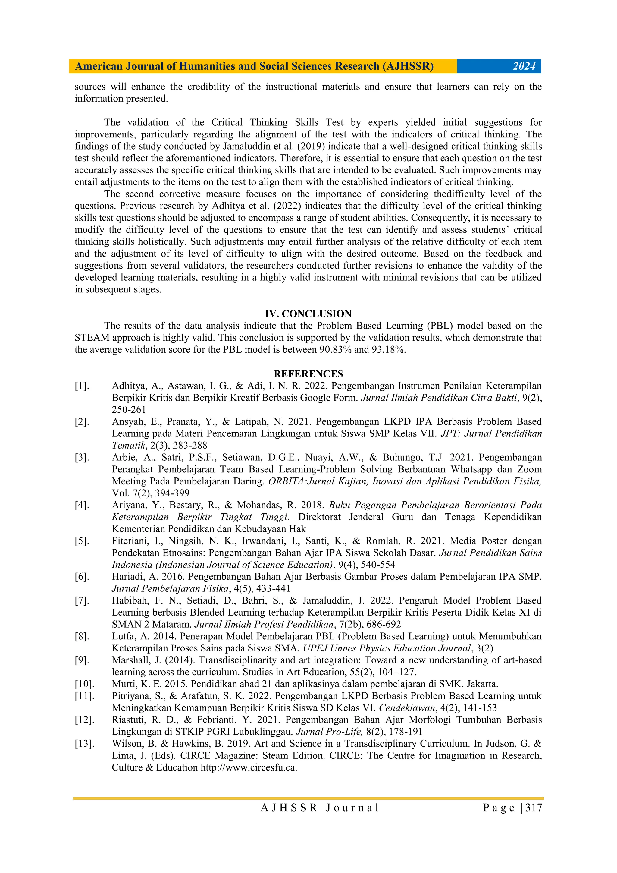 VALIDITY OF THE PROBLEM-BASED LEARNING MODELLEARNING TOOLS BASED ON THE STEAM APPROACHON ...