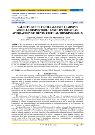 VALIDITY OF THE PROBLEM-BASED LEARNING MODELLEARNING TOOLS BASED ON THE ...