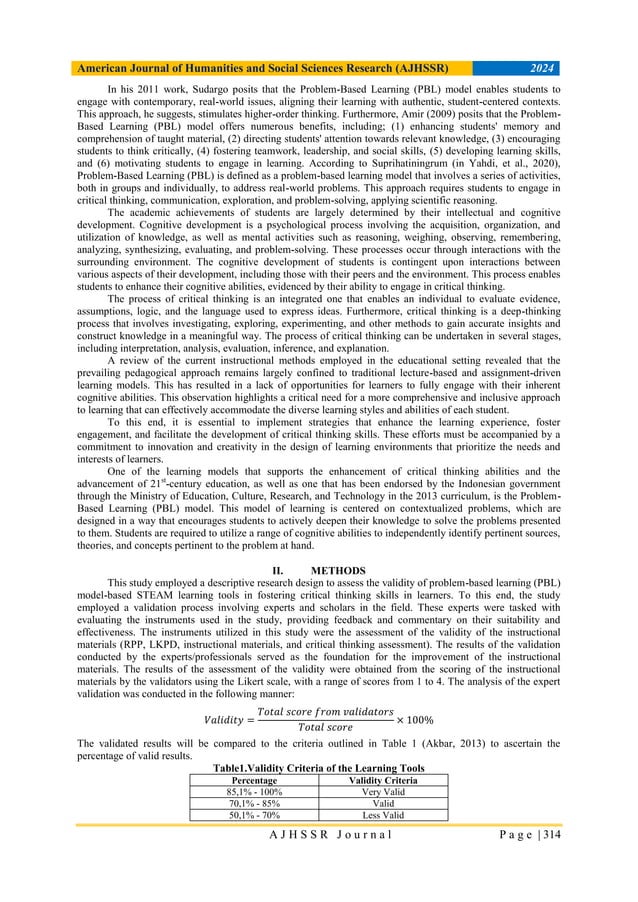 VALIDITY OF THE PROBLEM-BASED LEARNING MODELLEARNING TOOLS BASED ON THE STEAM APPROACHON ...