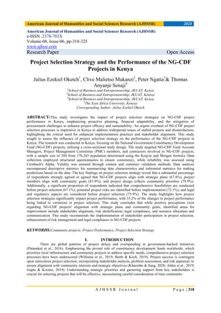 Project Selection Strategy and the Performance of the NG-CDF Projects in Kenya | PDF