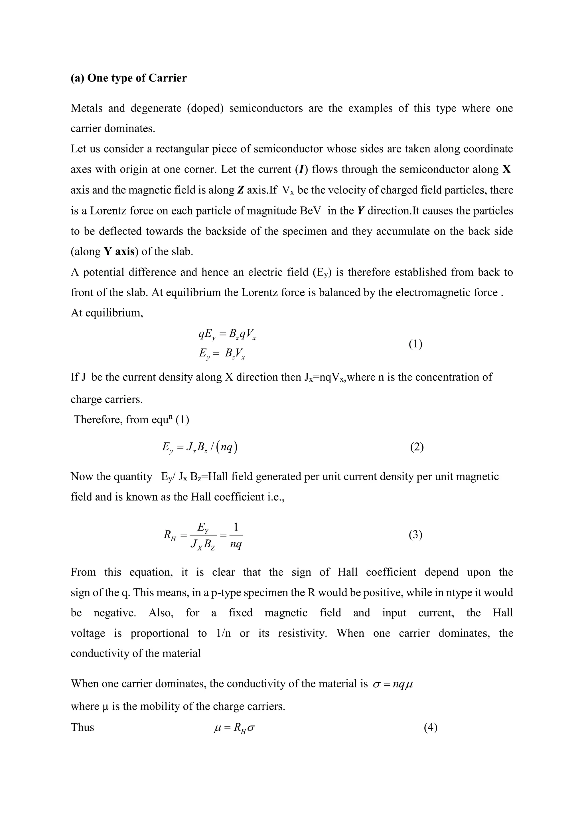Measurement of Hall coefficient of a semiconductor | PDF