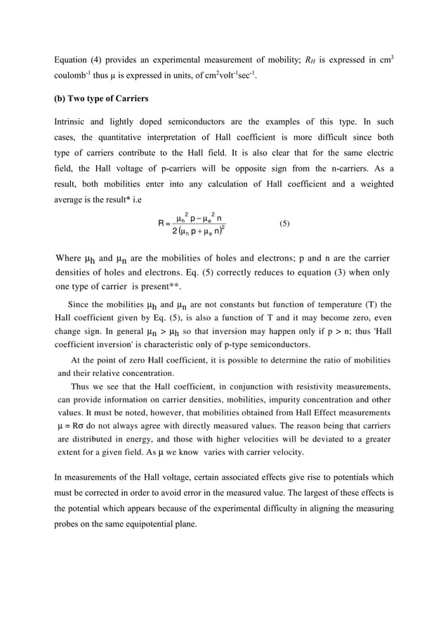 Measurement of Hall coefficient of a semiconductor | PDF