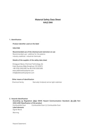 Hals 944 chimassorb 944 70624-18-9 safety data sheet msds sds baoxu ...