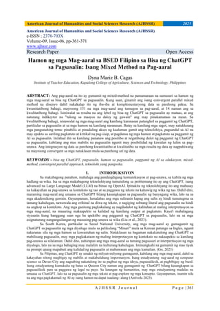Hamon ng mga Mag-aaral sa BSED Filipino sa Bisa ng ChatGPT sa Pagsasalin: Isang Mixed Method na ...
