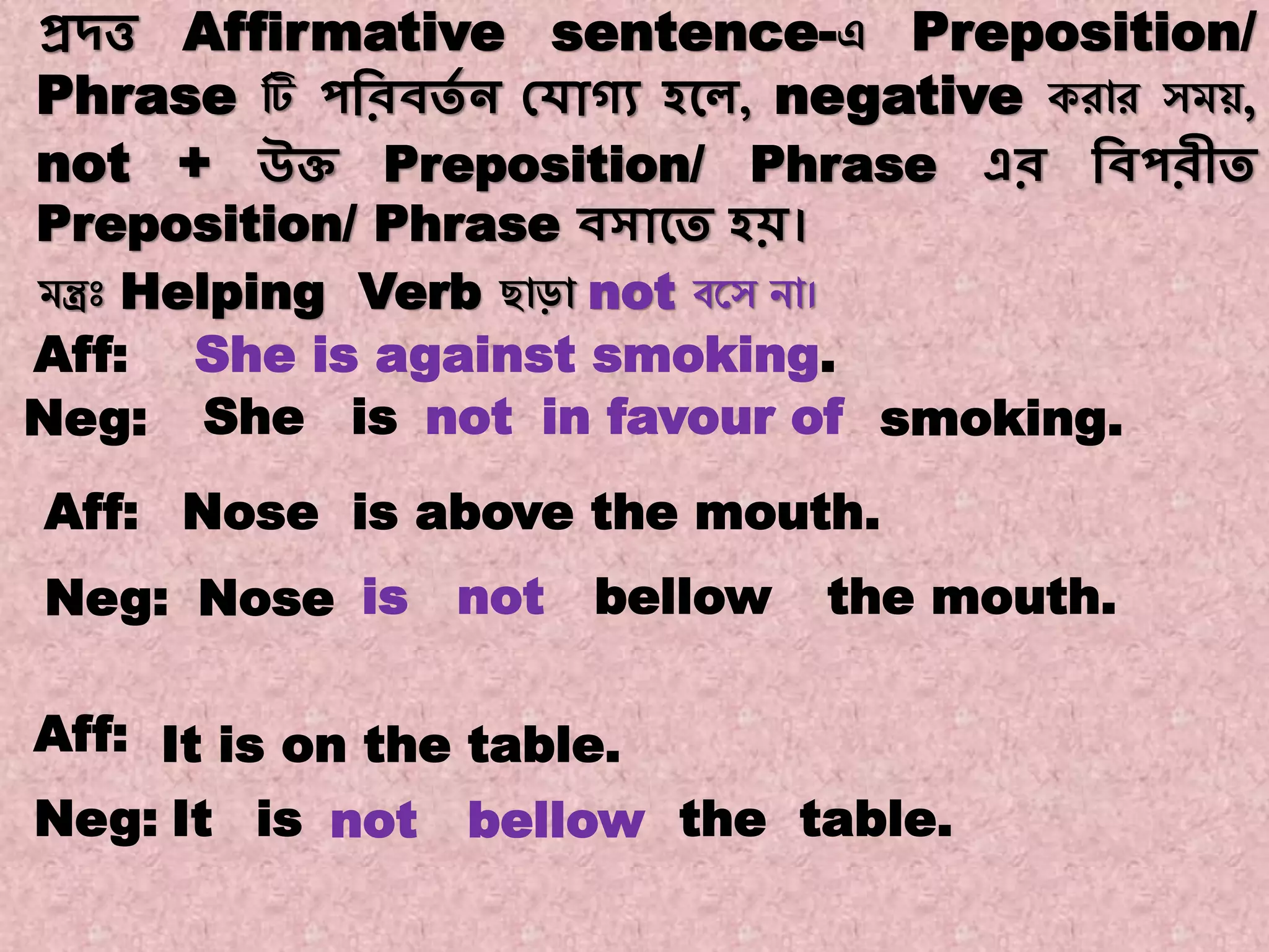 Transformations of sentences Affirmative to Negative | PPTX