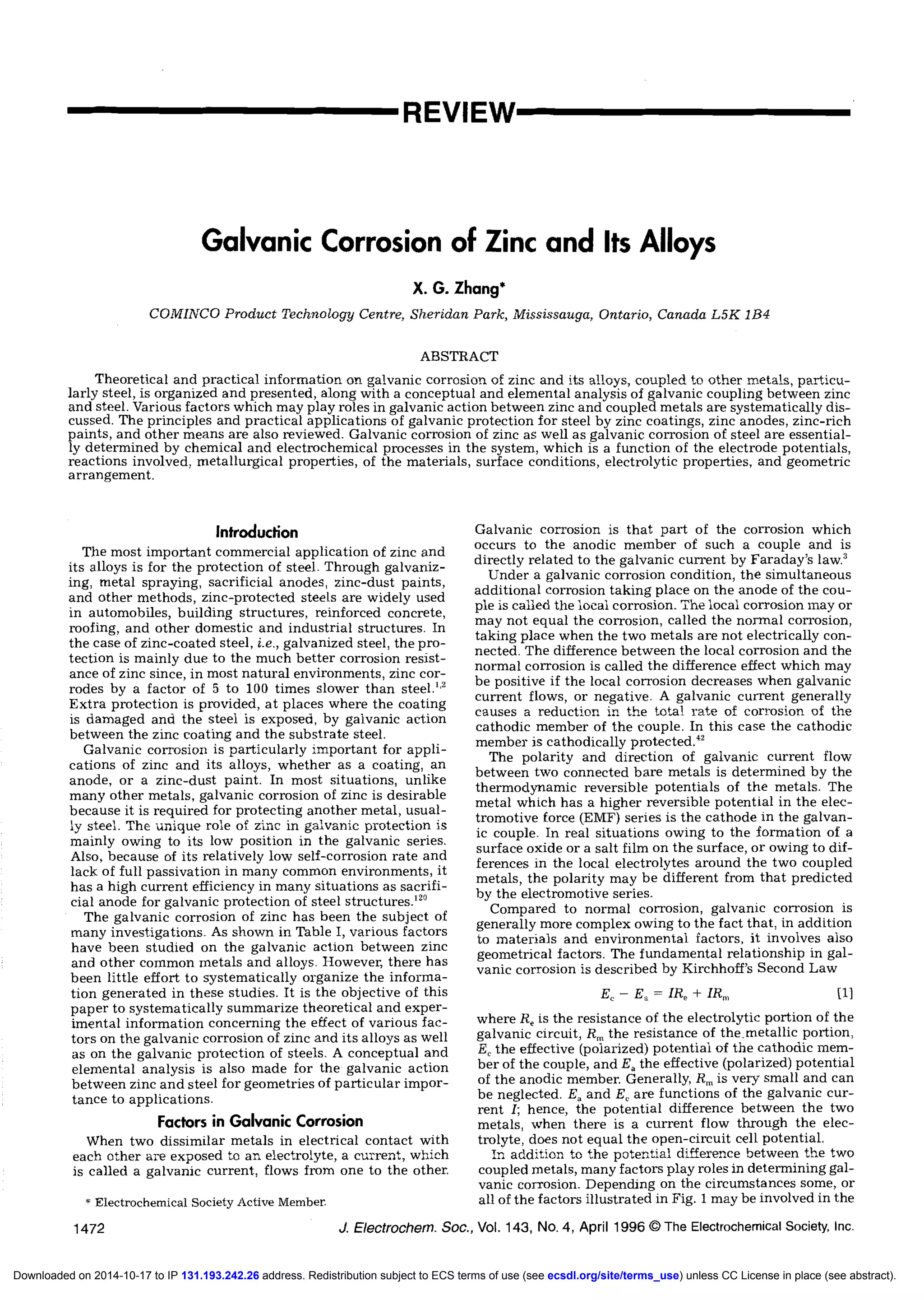 Zhang1996 galvanic corrosion of zn | PDF