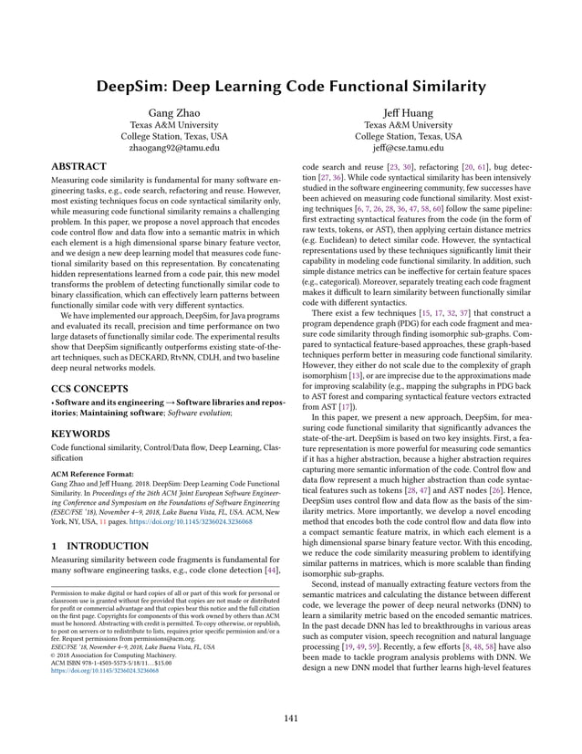 Zhao huang deep sim deep learning code functional similarity | PDF