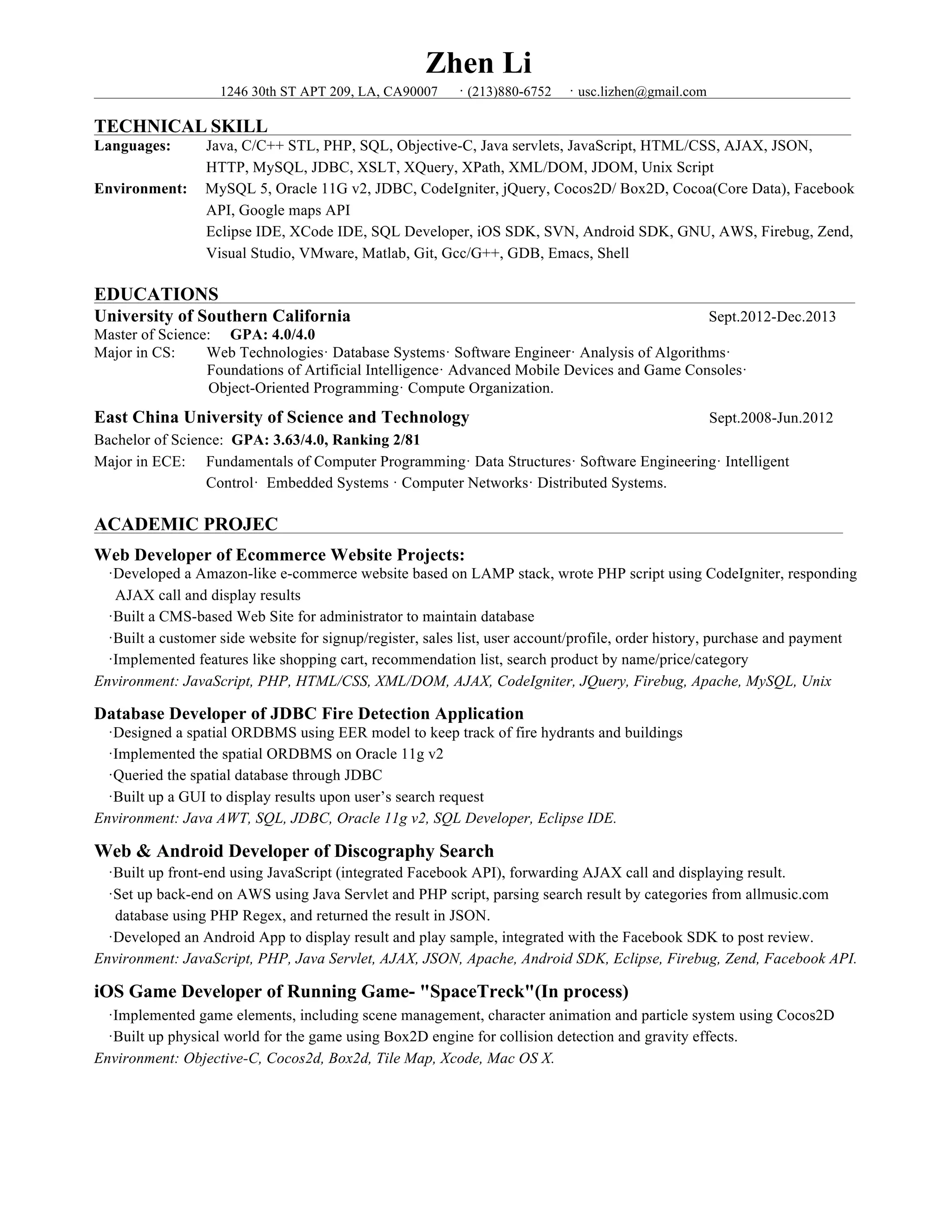 Zhen li Resume | PDF