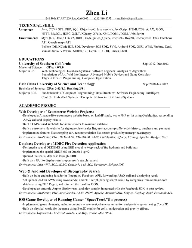 Zhen li Resume | PDF