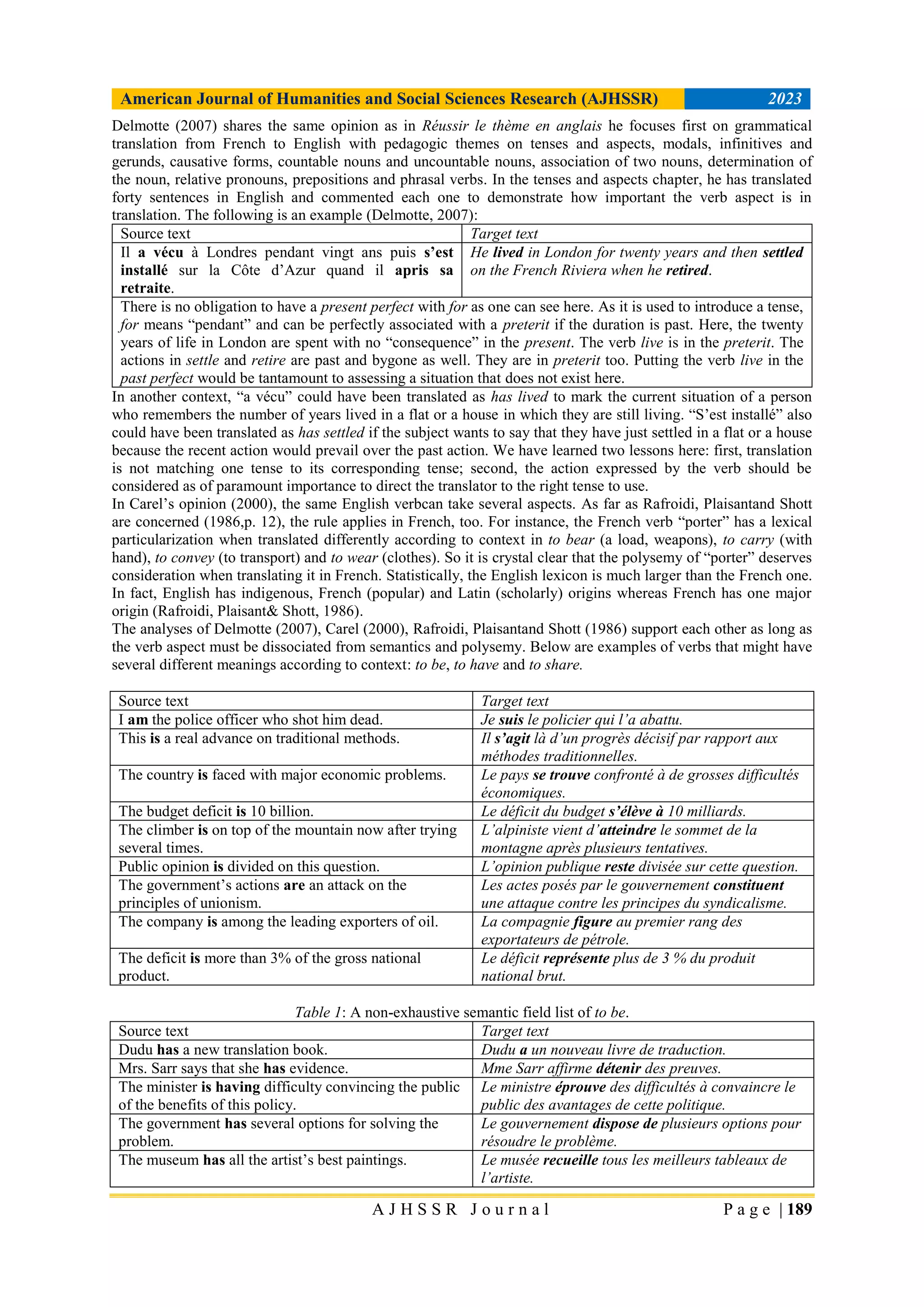 The Verb Aspect Issue in English-French Translation Classes in a ...