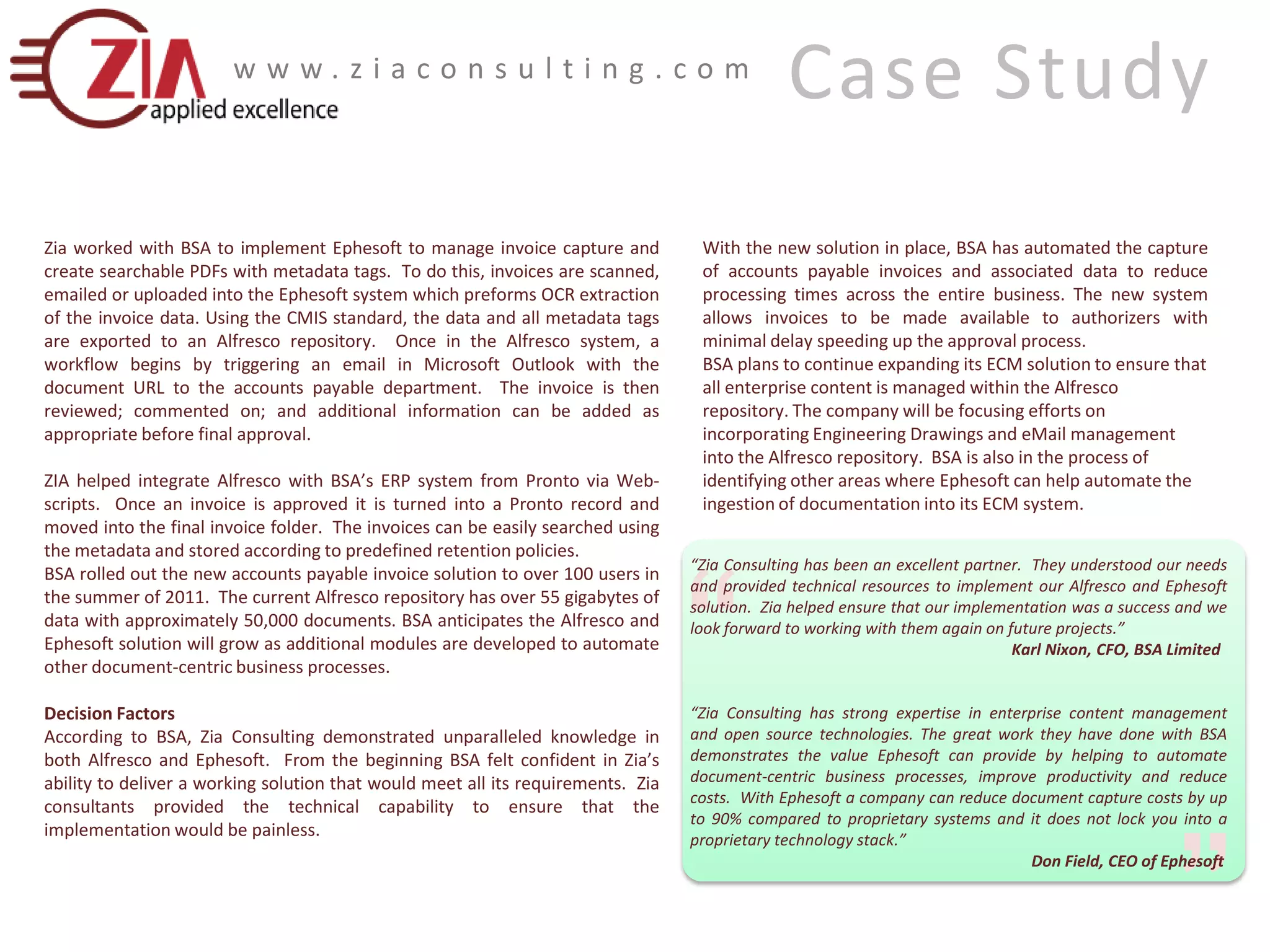 Zia BSA Case Study | PPT