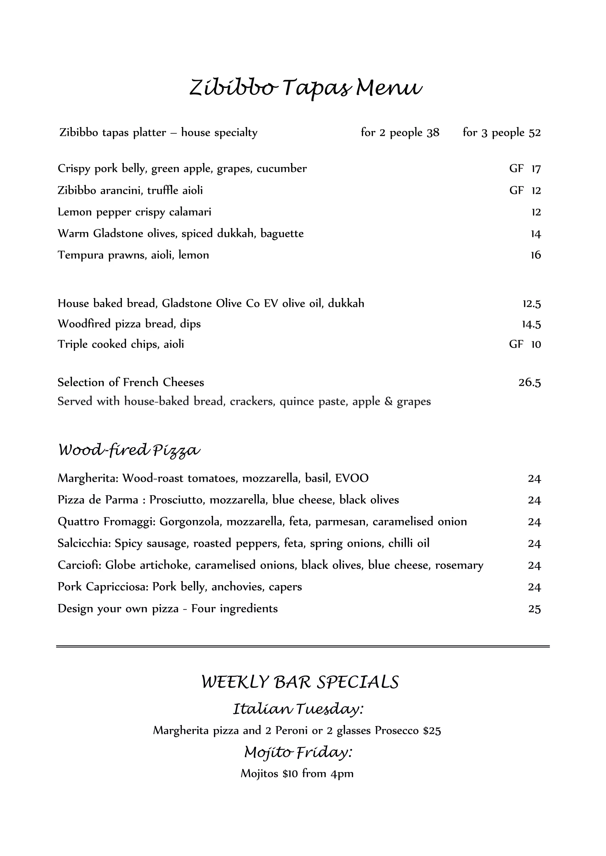 Zibibbo bar menu | PDF