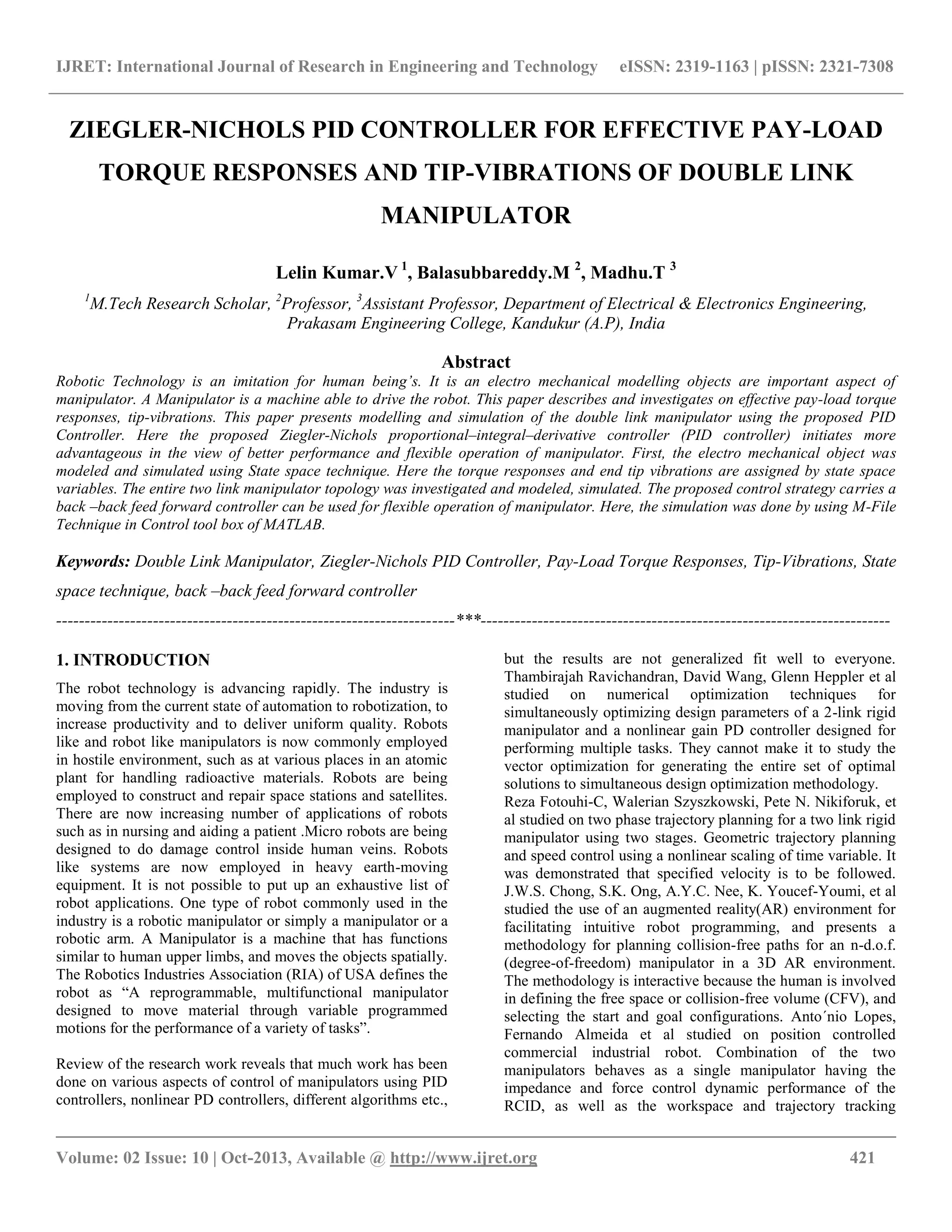 Ziegler nichols pid controller for effective pay-load torque responses and tip-vibrations of ...
