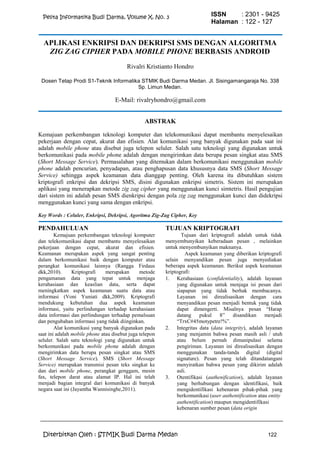 APLIKASI ENKRIPSI DAN DEKRIPSI SMS DENGAN ALGORITMA ZIG ZAG CIPHER PADA MOBILE PHONE BERBASIS ...