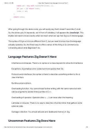 Zig a new programming language cons and pros