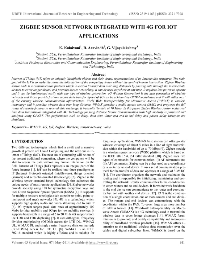 Zigbee sensor network integrated with 4 g for iot | PDF | Internet of Things | Internet