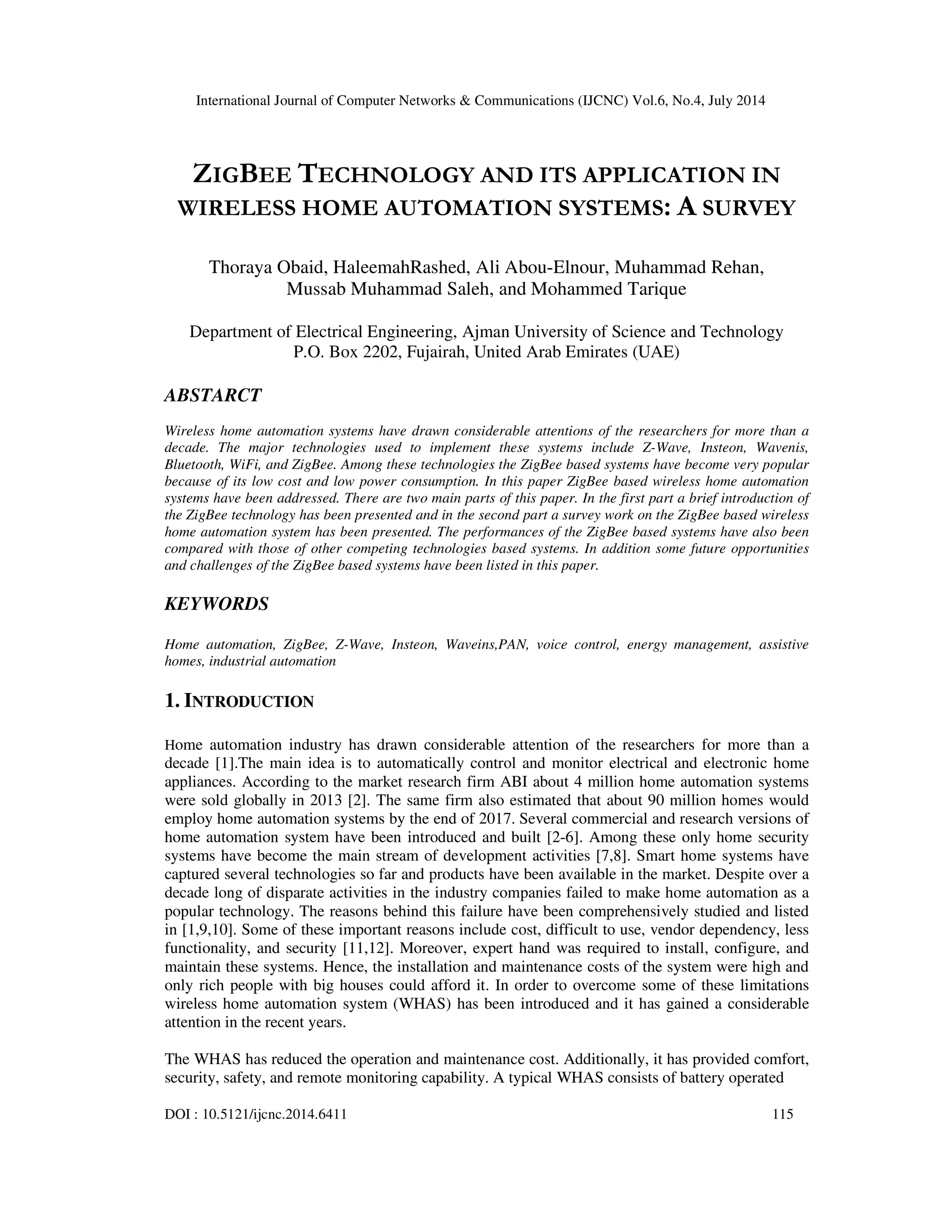 Zigbee technology and its application in | PDF