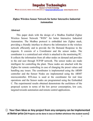 Zigbee wireless sensor network for better interactive industrial automation | DOC | Internet of ...