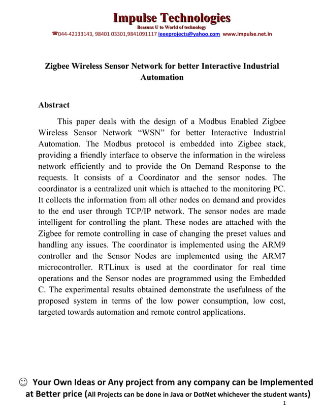 Zigbee wireless sensor network for better interactive industrial automation | DOC | Internet of ...