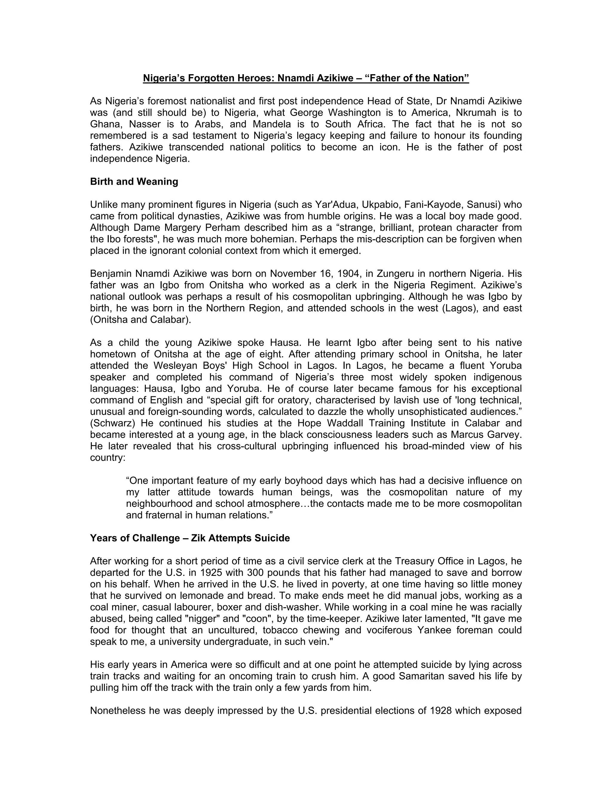 Nnamdi Azikiwe: Father of the Nation (Part 1) | PDF