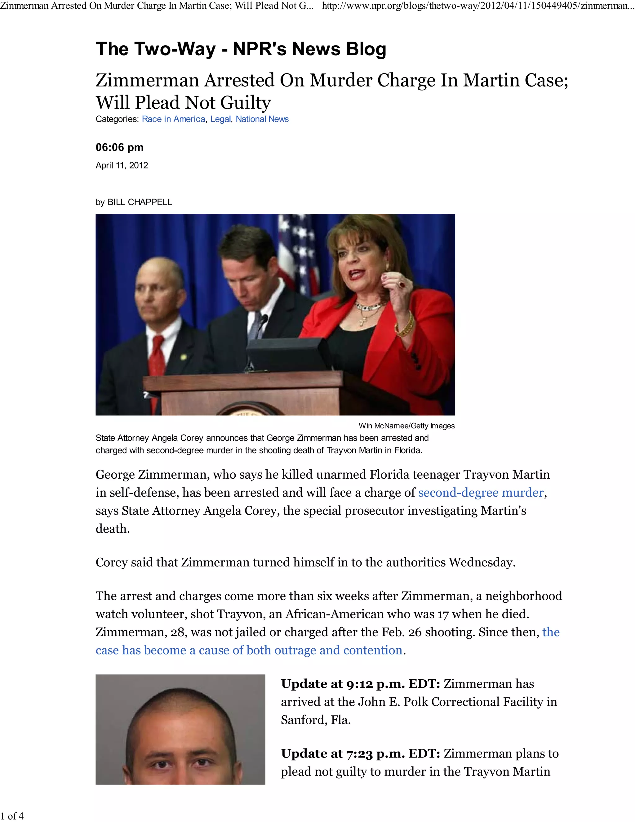 GEORGE ZIMMERMAN Arrest | PDF