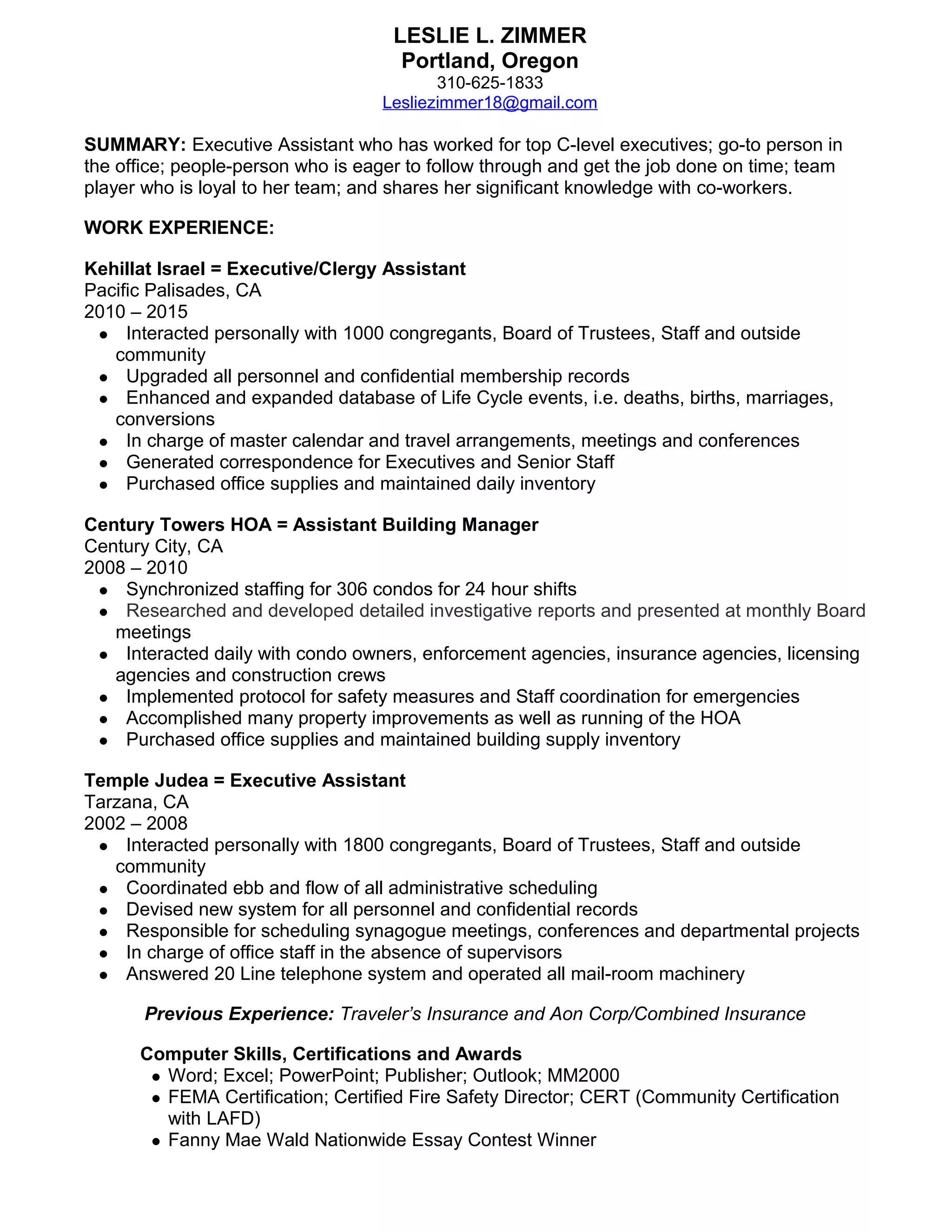 Zimmer resume' | DOC