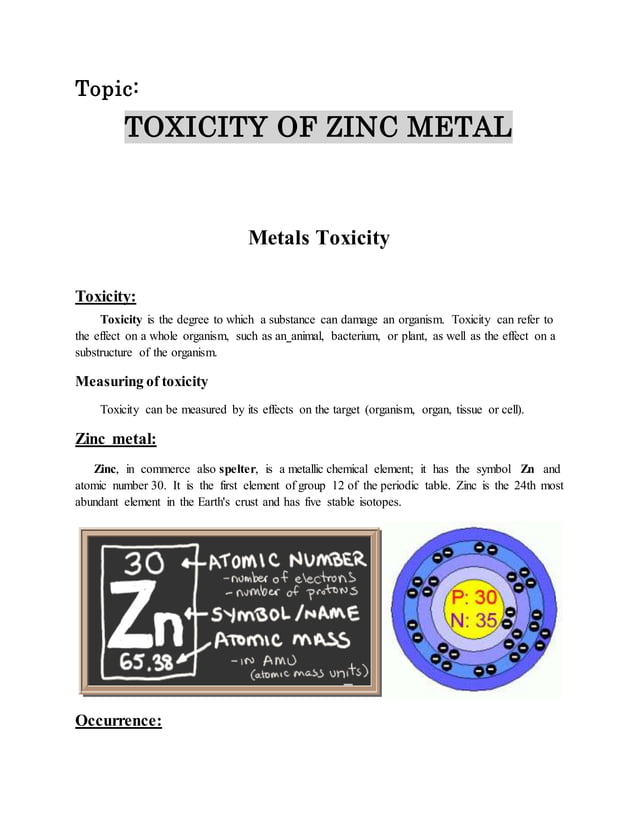 Toxicity Of Zinc Metal | DOCX