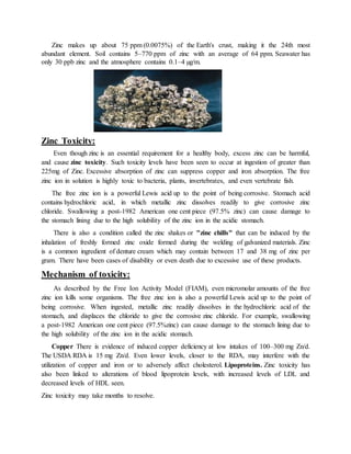 Toxicity Of Zinc Metal | DOCX