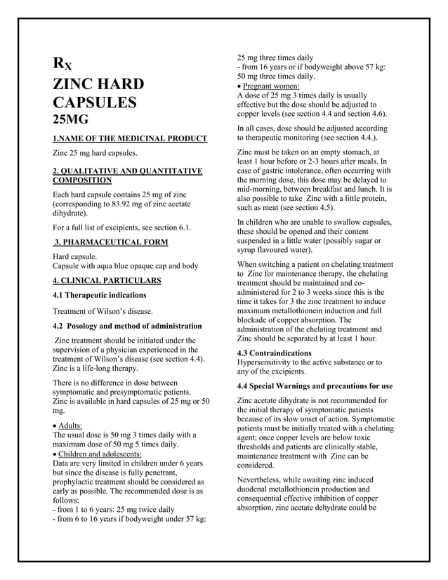 Zinc 25 mg hard capsules smpc taj pharmaceuticals | PDF