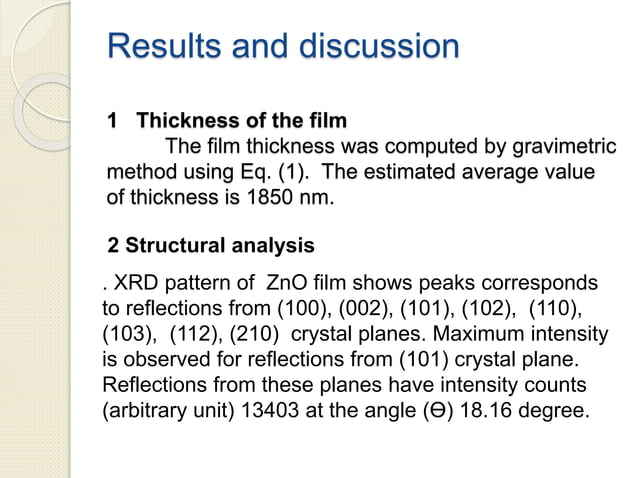 Zinc oxide thin film | PPTX | Chemistry | Science