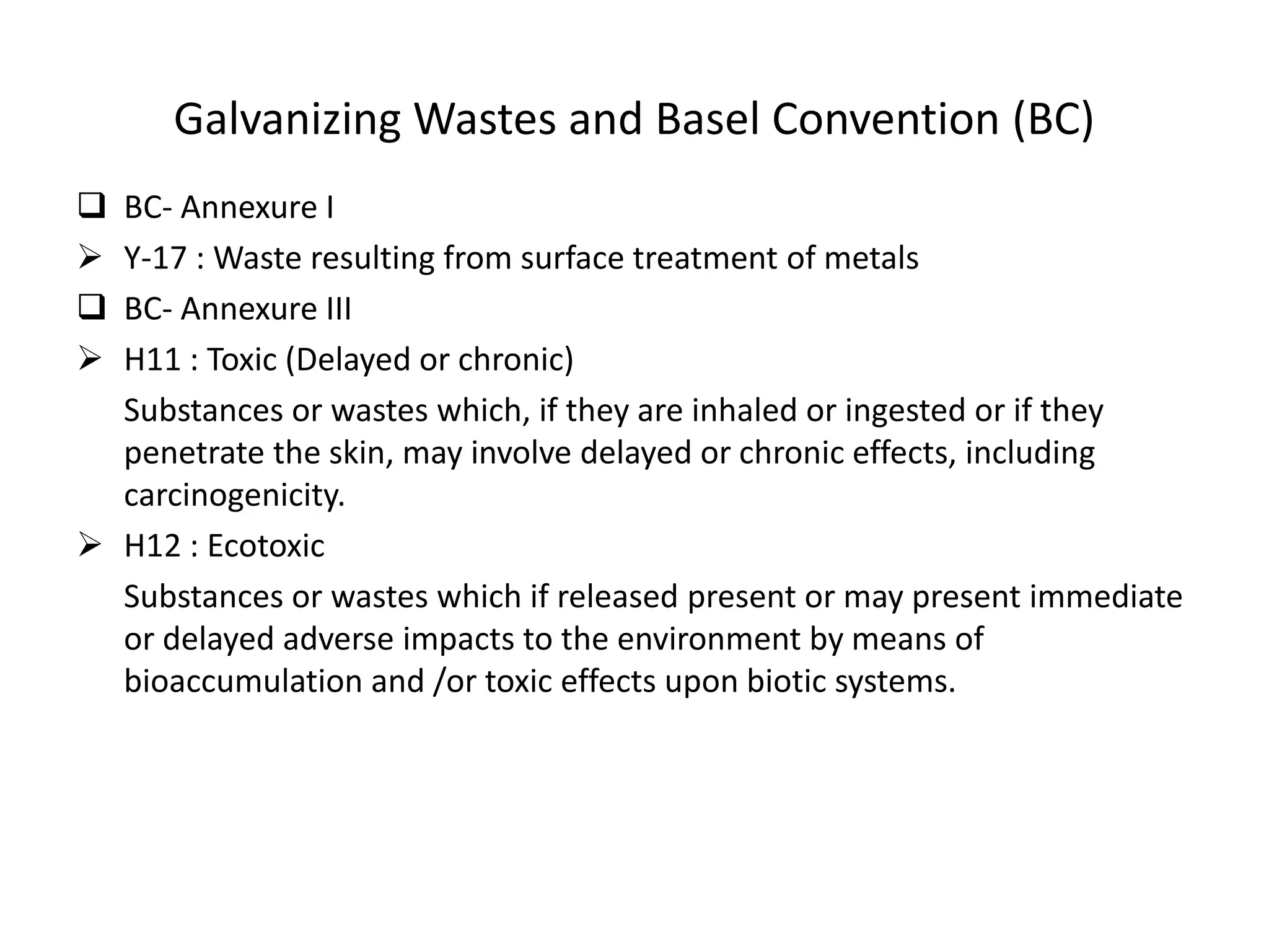 Zinc wastes from galvanizing industry and Basel compliance for their ...