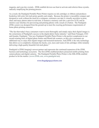 Zink Imaging And Pandigital Announce Worlds First Zero-Ink 4 X 6 ...