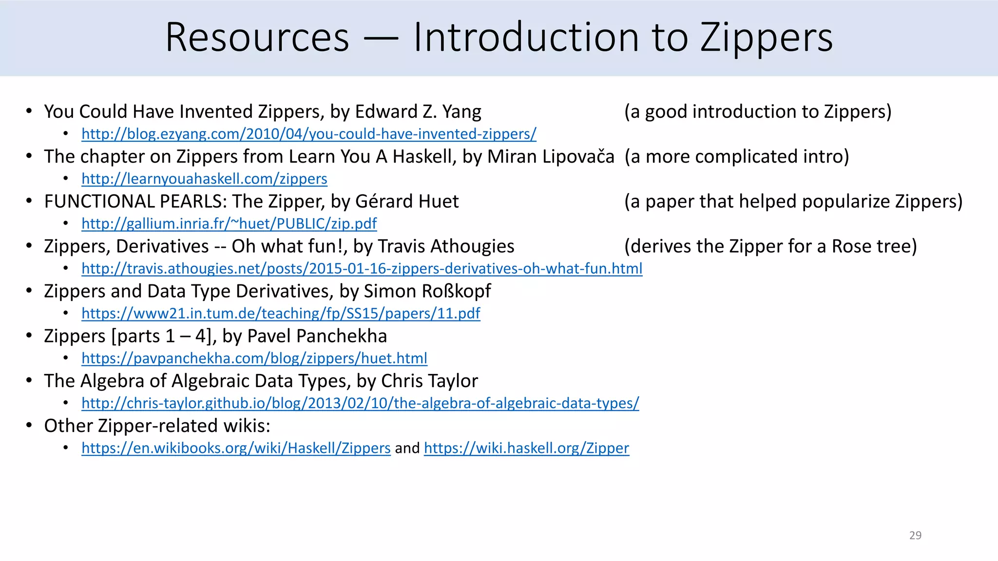 Zippers: Derivatives of Regular Types | PPTX