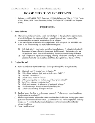 Horse nutrition and feeding | PDF