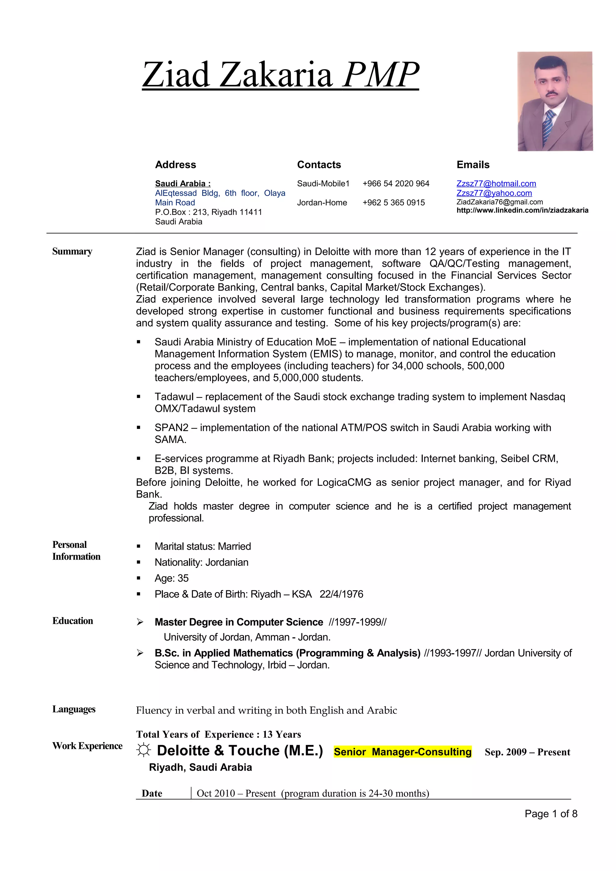 Ziyad CV - Deloitte Nov-2010 | DOC