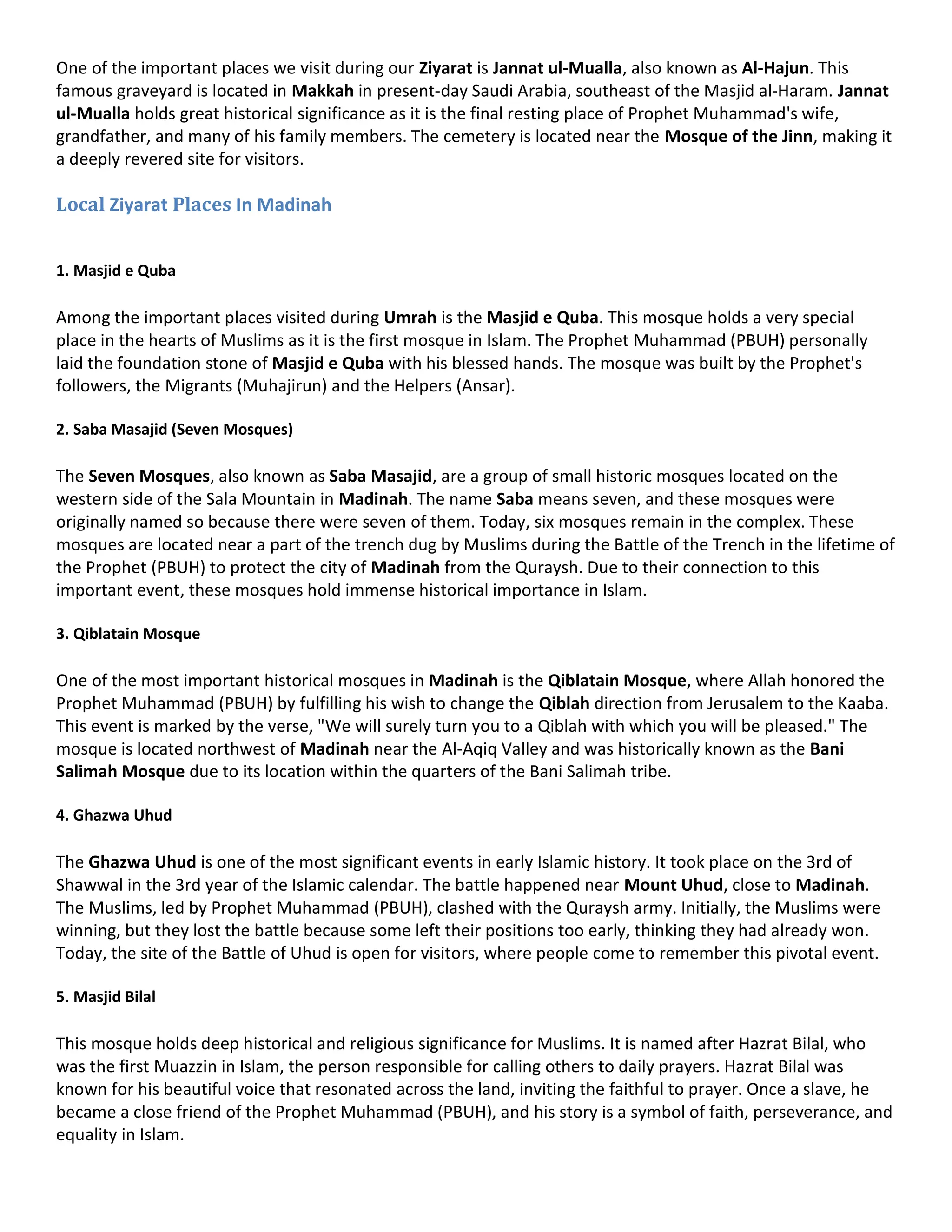 Comprehensive Guide to Ziyarat Places in Makkah and Madinah | PDF