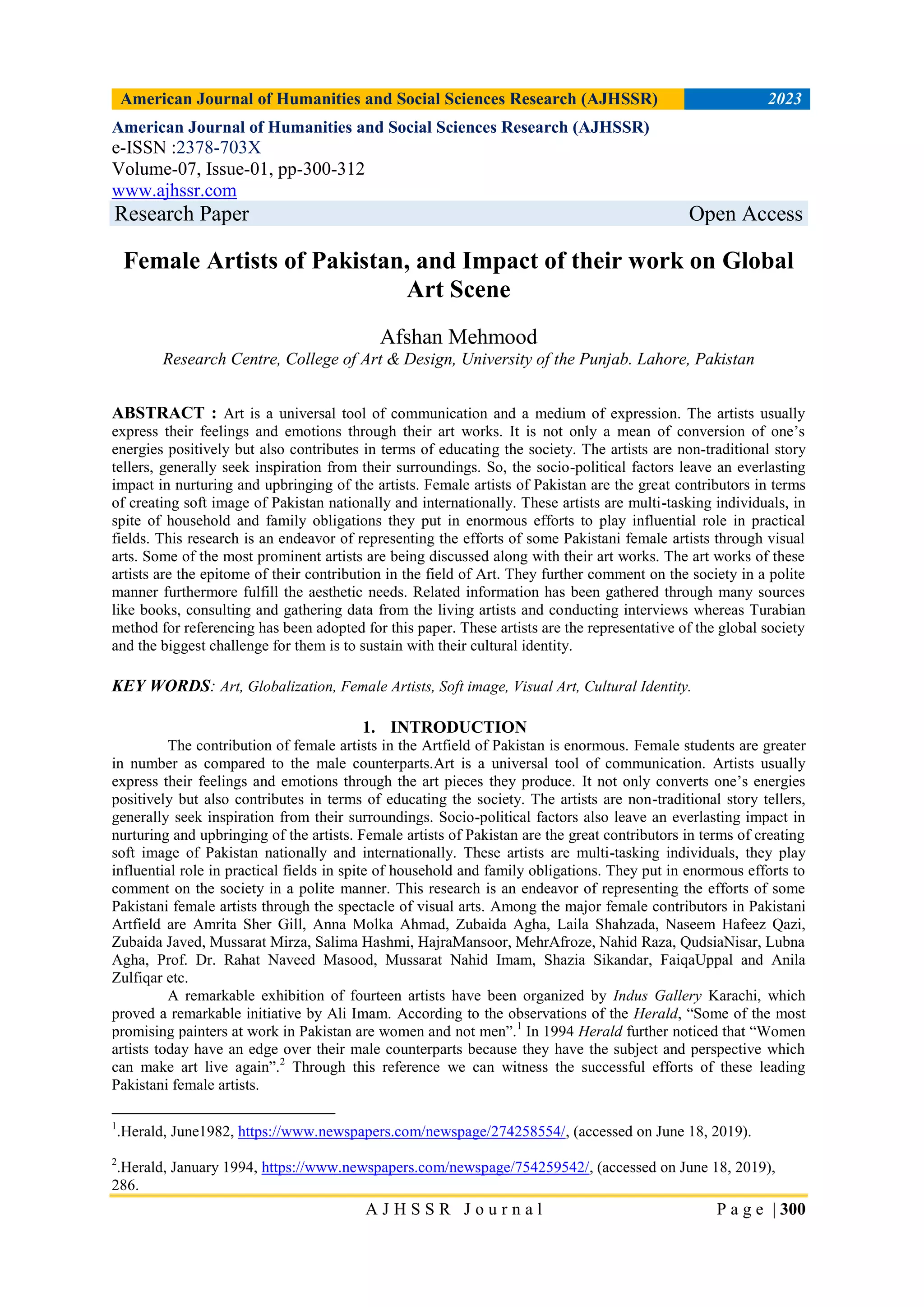 Female Artists of Pakistan, and Impact of their work on Global Art ...