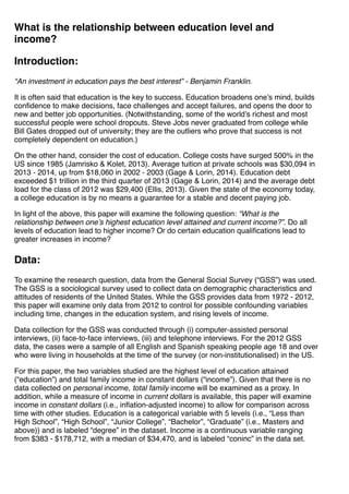 A Study on the Relationship between Education and Income in the US | PDF