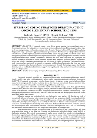 STRESS AND COPING STRATEGIES DURING PANDEMIC AMONG ELEMENTARY SCHOOL ...