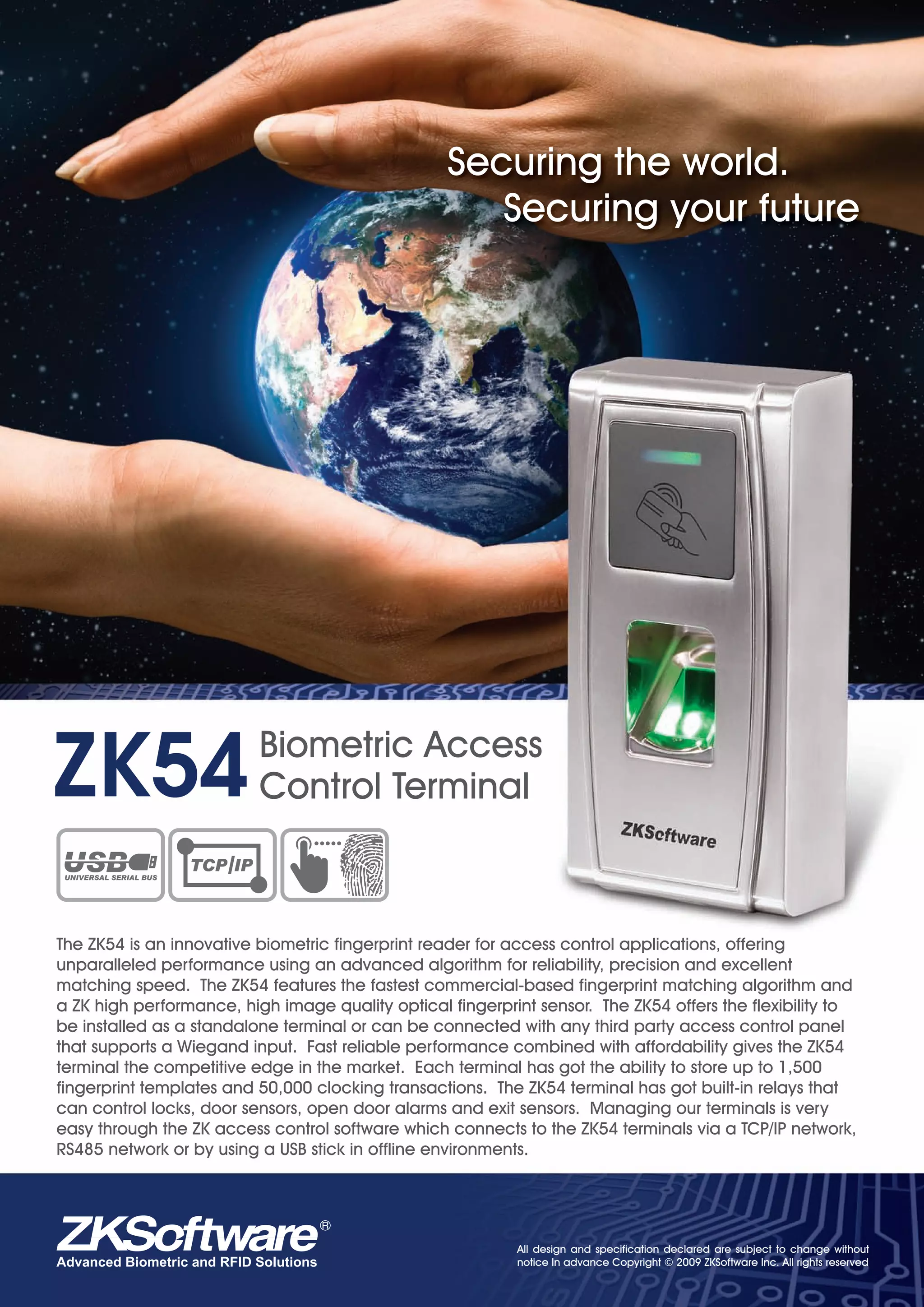 ZK54 Biometric Access Control Terminal | PDF