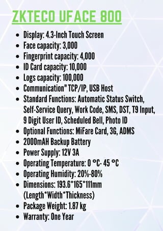 Zkteco uface 800 price in bangladesh | PDF