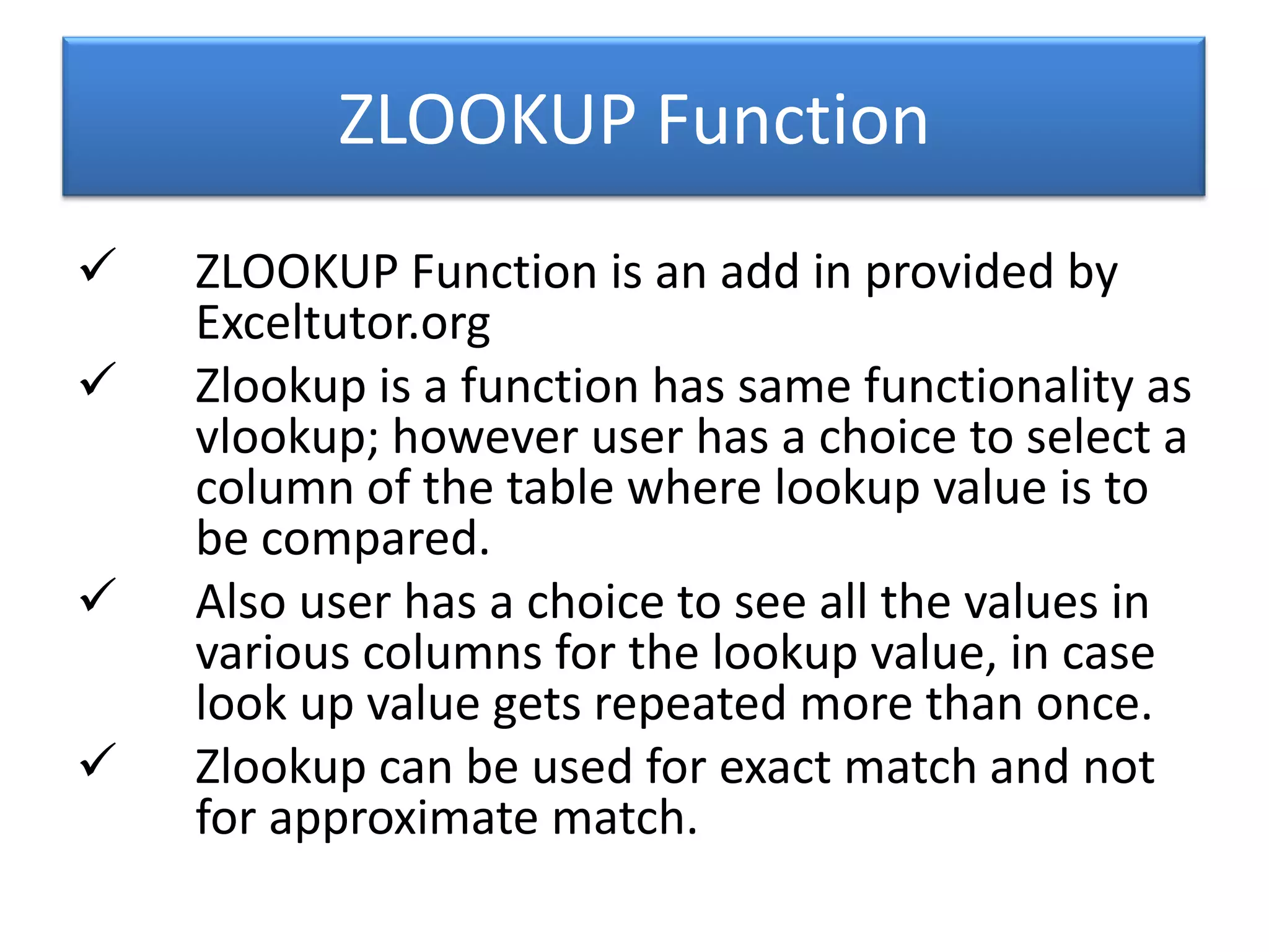 Zlookup function | PPTX | Computing | Technology & Computing