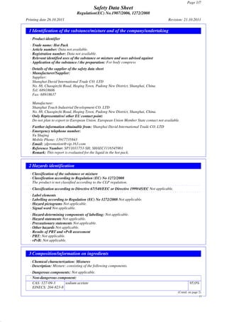 MSDS Test report for Kwikheat hot pack | PDF