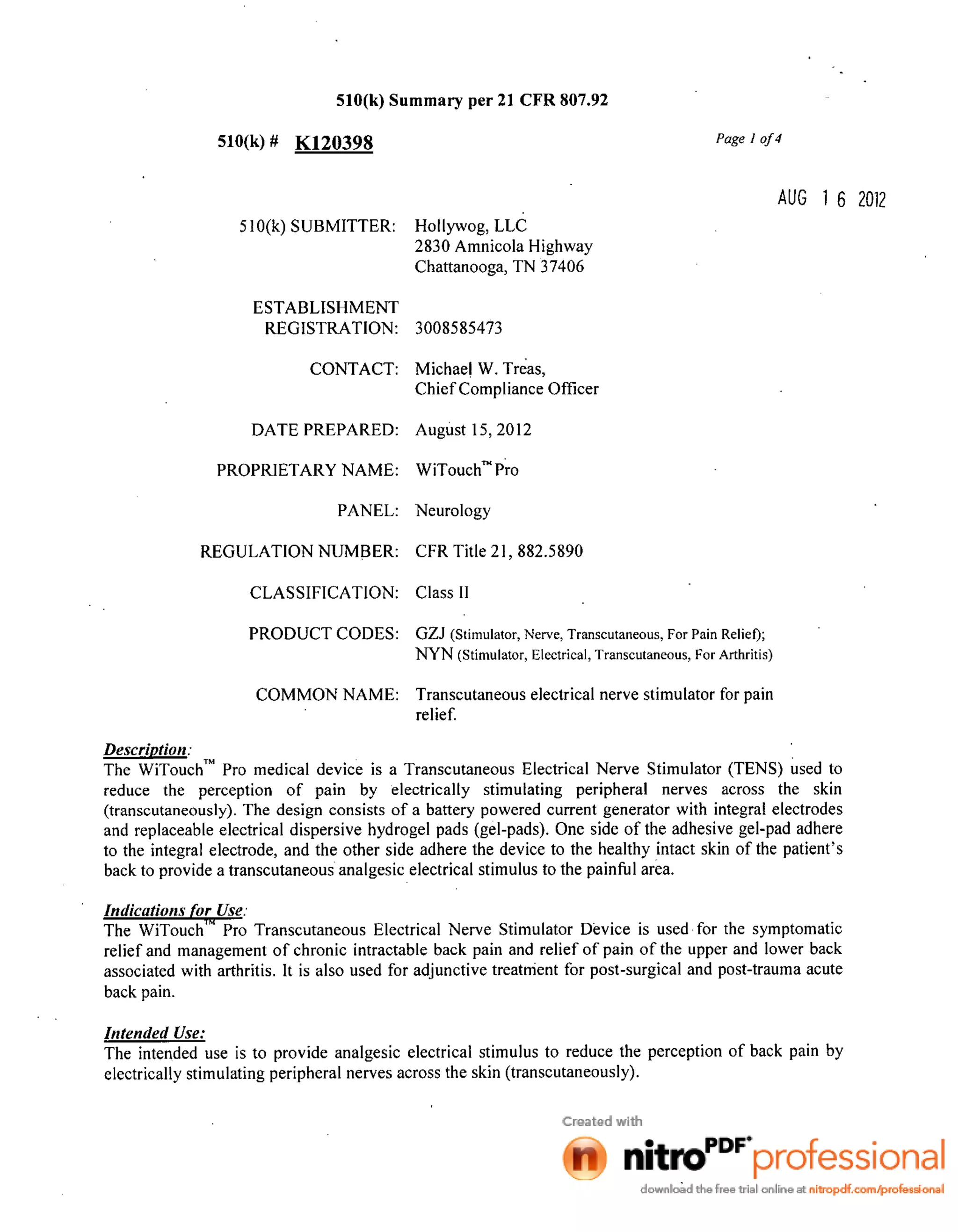 ZMPCHW070000.13.04 US FDA approval letter K 120398 | PDF