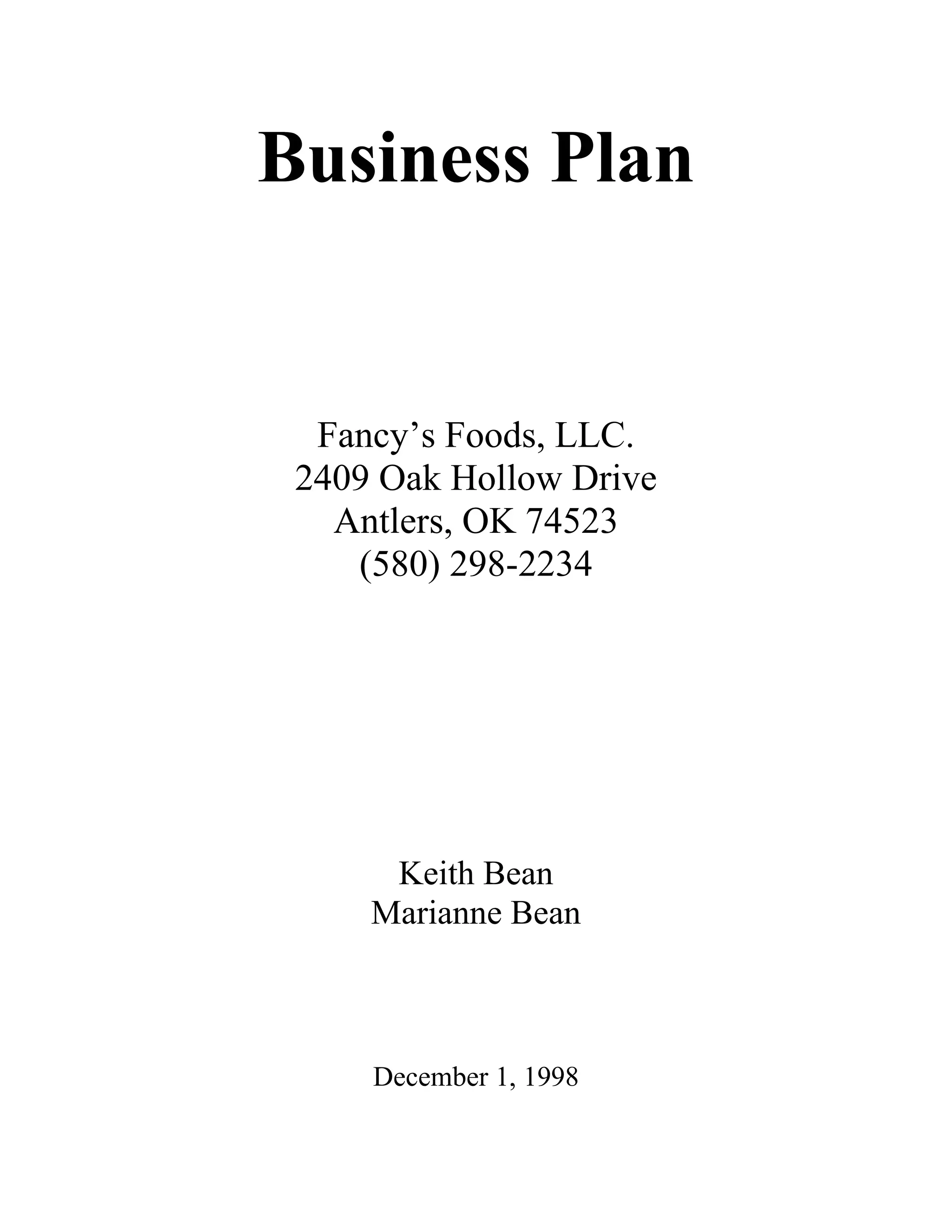 Samplefoodbusinessplan | PDF